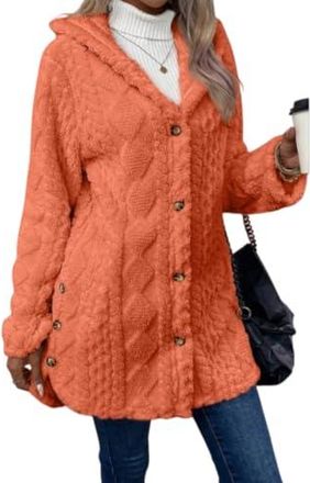 Generic Cardigan &agrave; capuche en jacquard, tendance, d&eacute;contract&eacute;, manches longues, ouvert sur le devant, cardigan en polaire tricot&eacute;e jacquard, Orange/rouge, 5XL
