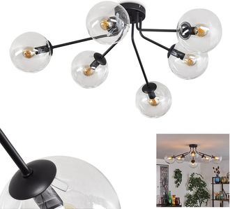 HOFSTEIN Deckenleuchte Gastor, Deckenlampe aus Metall/Glas in Schwarz/Klar, Leuchte im modernen Design mit Schirmen aus Glas (Ø 15 cm), 6 x E14, ohne Leuchtmit