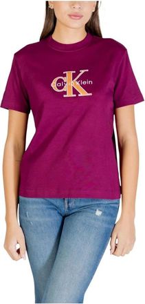 Calvin Klein Jeans Femme, Tops, Rouge, Taille: 40 FR T-Shirt Imprim&eacute; &agrave; Manches Courtes et Col Rond