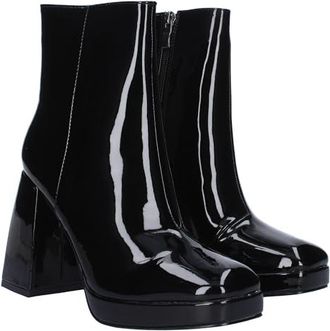 Shoes & Blues Bottine à talons pour femme avec fermeture à glissière et effet cuir verni imprimé uni saison automne hiver 2023., Noir, 37 EU