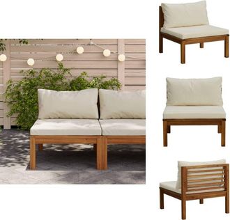 vidaXL Canap&eacute; de milieu sectionnel avec coussin blanc cr&egrave;me Acacia - Canap&eacute; De Jardin - Canap&eacute; Sectionnel - Mobilier De Jardin - Meubles De Jardin - Acacia