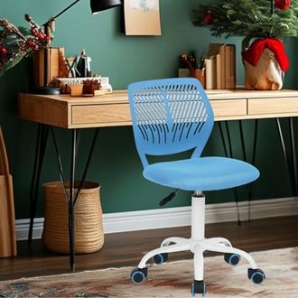 Furniture R Teens Mädchen Task Chair 360 Swivel Low Mid PP Mesh Back Fabric Sitz Höhenverstellbare Rollrolle, Fabric Blue