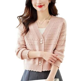 Generic Cardigan de printemps pour femme - &Eacute;l&eacute;gant - Manches longues - Tendance - D&eacute;contract&eacute; - En tricot, rose, Taille XL