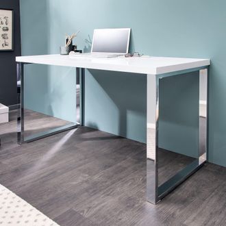 Invicta Interior Design Laptoptisch White Desk 120x60 cm Hochglanz weiß Schreibtisch Tisch Bürotisch