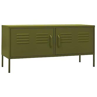 vidaXL Meuble TV Armoire Basse Centre de Divertissement Meuble Stéréo Salon Salle de Séjour Maison Intérieur Vert Olive 105x35x50 cm Acier