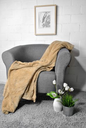 jilda-tex Wohndecke Kuscheldecke Plüschdecke Uni Decke Tagesdecke Uni (Beige)