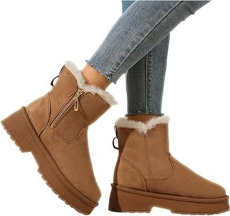 Generic Bottes de neige dhiver mi-mollet pour femme, fermeture &eacute;clair lat&eacute;rale, bottines classiques chaudes doubl&eacute;es de fourrure pour femme, bottes thermiques