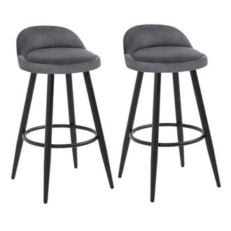 Woltu Tabouret Bar Lot de 2, Chaise de Bar, Chaise Haute Cuisine, avec Dossier et Repose-Pieds, Velours, Cadre en Métal, Gris Foncé, BH296dgr-2