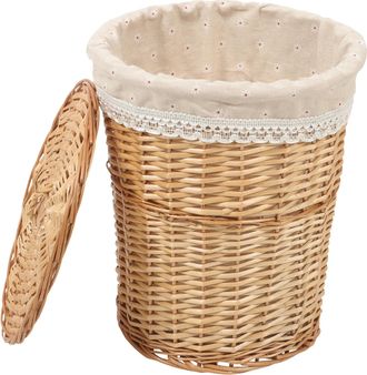 Healifty Gewebter W&auml;schekorb mit Deckel Stabiler Flechtkorb aus Nat&uuml;rlichem Rattan Gro&szlig;er Aufbewahrungskorb f&uuml;r Kleidung und Decken mit Griffen f&uuml;r Schlafzimme