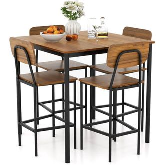 Costway Costway - Table haute mange debout 90 x 90 cm - 4 tabourets ergonomiques - MDF imperm&eacute;able et anti-rayures - Design compact pour petits espaces