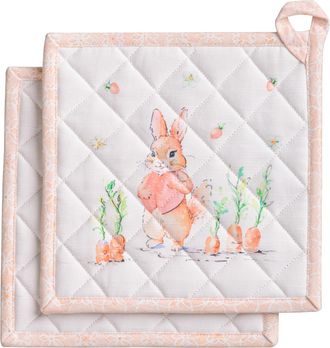 Maison d'Hermine Hot Pads Oster-Topfhalter aus 100% Baumwolle mit Schleife, hitzebest&auml;ndiges Set mit 2 Topflappen zum Grillen, Mikrowelle, Grillen, Bunny Party - Fr&uuml;hl