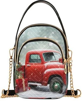 Mnsruu Sac à bandoulière pour femme - Camion de Noël rouge - Sac à dos à bandoulière avec sangle réglable