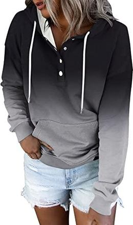 Generic Sweat-shirt &agrave; capuche batik pour femme - Imprim&eacute; Kawaii - Pull &agrave; capuche - D&eacute;grad&eacute; de couleurs - Veste &agrave; capuche - Bouton - Veste &agrave; capuche surdimensi