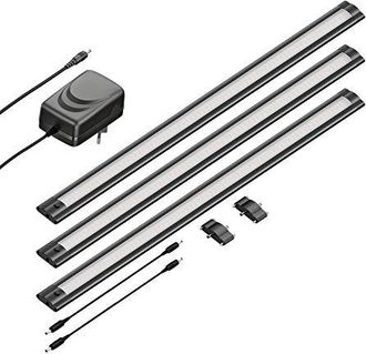 LEDs Com Luminaire dagencement LED SIRIS noir mat, plat, 50cm chacun, 531lm chacun, blanc chaud, 3er Set