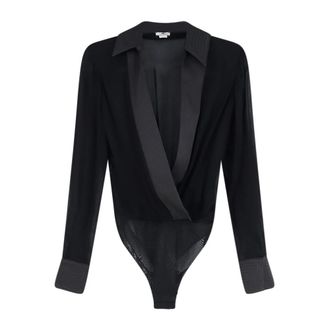 Elisabetta Franchi Hemdbluse mit Satinbesatz - - Tops - Damen - Schwarzk - S