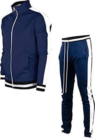 ORANDESIGNE Survêtement Homme Ensemble Casual Sport Sweat à Zippé Veste à Manches Longues et Pantalon de Jogging de Cordon de Serrage A Bleu Foncé XS
