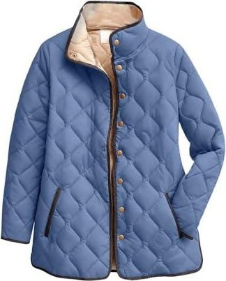 Generic Veste matelassée légère à col montant boutonné pour femme - Style décontracté - Avec poche, Z05-bleu, XS