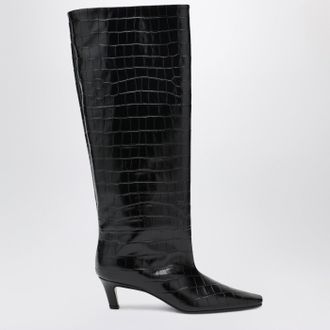 Toteme Schwarze Stiefel aus Leder mit Krokodilpr&auml;gung