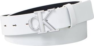 Calvin Klein Ceinture Femme Monogram Plaque Buckle 3,0 cm Cuir, Blanc (Lily White), 105 cm