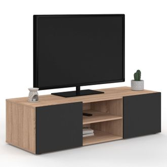 IDMarket TV-Schrank 113 cm ELI Buchenholz T&uuml;ren schwarz