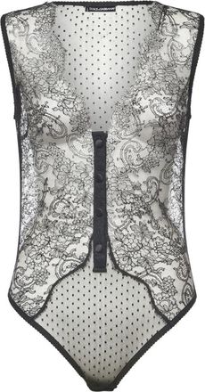 Dolce & Gabbana Femme, Tops, Noir, Taille: 42 FR Body en dentelle avec décolleté en V plongeant