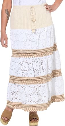 Miamoda Damen gro&szlig;e Gr&ouml;&szlig;en &Uuml;bergr&ouml;&szlig;en Plus Size Maxirock, A-Linie, Spitzen-Streifen und Stickerei schneewei&szlig; 54 838520200-54