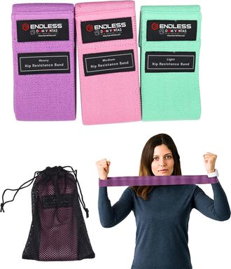 Endless EL1044 Widerstandsbänder 3er-Set | Leicht, Mittel & Stark | Mehrfarbig Baumwoll Fitnessbänder für Squats, Dehnung, Hüft- & Gesäßtraining | Für Männer 