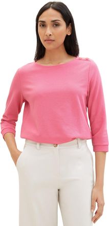 Tom Tailor Damen Basic Langarmshirt mit dekorativen Knöpfen, 15799 - Carmine Pink, XXL