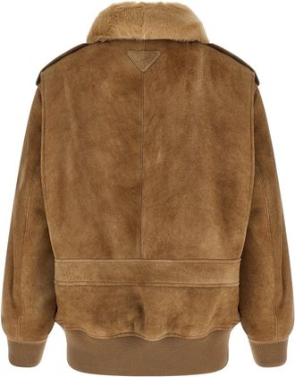 Prada Sheepskin with Shearling Lining Bomber Jacket - Camel