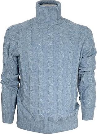 Cashmere Company Col roul&eacute; Homme Tresse Bleu Poudre 125 Cachemire et Laine, Voir photo, 50
