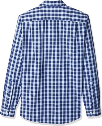Amazon Essentials Herren Langärmeliges Hemd aus Popeline, Schmale Passform, Marineblau Weiß Karomuster, XL