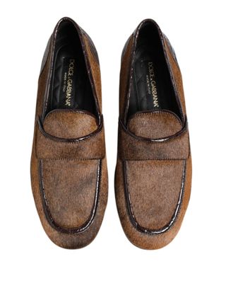 Dolce & Gabbana Brown Loafers Leather Slip On Men Dress Shoes Caiman