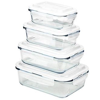 Grizzly Bo&icirc;te Alimentaire en Verre Herm&eacute;tiques avec Couvercle Set de 4 Rectangulaires - Bo&icirc;tes Conservation sans BPA