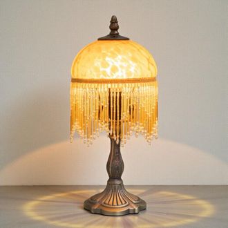 Chehoma Lampe &agrave; poser Belle Epoque Jaune Ambre en Verre et M&eacute;tal 35x15cm