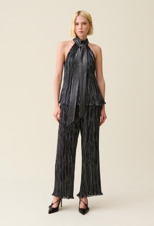 Claudie Pierlot Top sans manches pliss&eacute; argent&eacute;