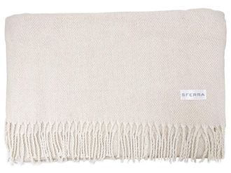 SFERRA Tagesdecke Celine, Fischgr&auml;tenmuster, 100 % Baumwolle Decken Throw Blanket (51 x 71) taupe