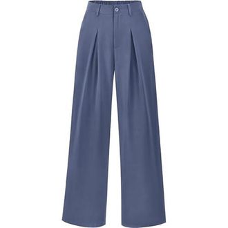 Generic Pantalon de travail taille haute pour femme, tenue décontractée 2025, pantalon habillé à jambes larges, taille élastique, ample et plissé, palazzo, bl