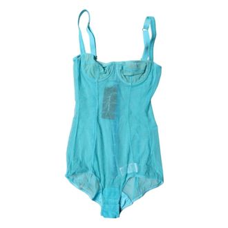 Dolce & Gabbana Blauer T&uuml;ll Balconette-BH Body mit Logo - - Tops - Damen - Blau - S