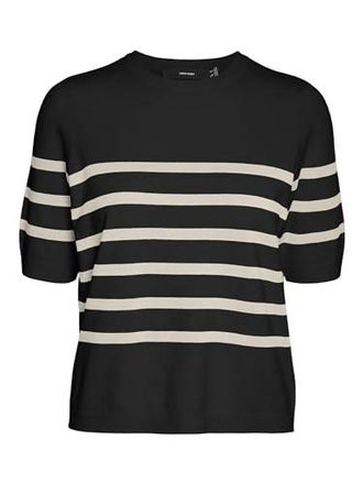 Vero Moda Vero Moda VMSABA GA Noos Plain SS O-Neck Pull, Noir/Rayures : Bouleau, M