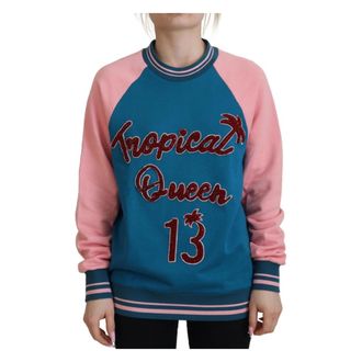 Dolce & Gabbana Tropical Queen 13 Embellished Sweatshirt - - Sweatshirts & Hoodies - Damen - Blau - XL