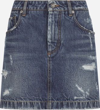 Dolce & Gabbana Minirock Aus Denim Mit Rissen - Frau Denim Mehrfarbig 40