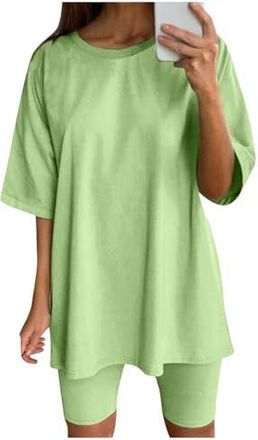 Generic Ensemble 2 pi&egrave;ces pour femme - Ensemble de salon d&eacute;t&eacute; 2026 - V&ecirc;tements assortis - T-shirts surdimensionn&eacute;s - Short &agrave; taille &eacute;lastique - Tenue de motar
