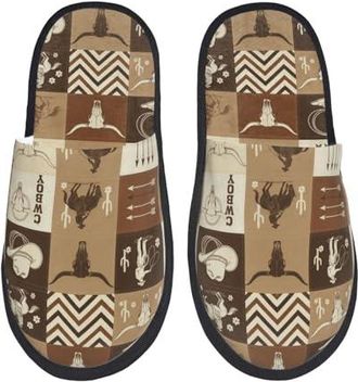 Generic &eacute;l&eacute;gant Pantoufles &agrave; Hiver Cowboy de lOuest Chausson Maison Confortable Chaussons Femme pour Adulte Homme Maison M