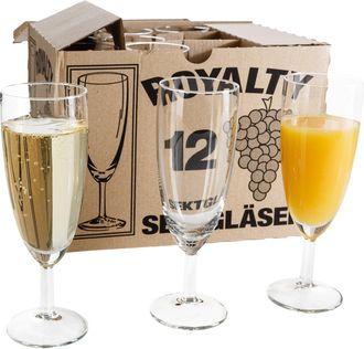 Van Well Sektglas-Set Royalty 120er Set - 18 cl Sektflöte Glas für Schaumwein Feiern und Gastronomie - Glasklar Hochwertig Spülmaschinenfest