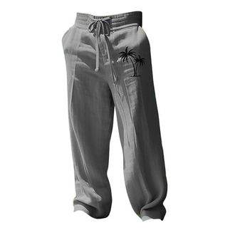 Generic Pantalon de loisirs &eacute;lastique pour homme avec motif imprim&eacute;, coupe droite, m&eacute;lange de coton confortable, pantalon d&eacute;contract&eacute; au quotidien avec cordon