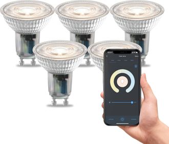 Calex Smart LED Spot, GU10, PAR16, kalt- bis warmweißes Licht, dimmbar, WLAN App- & Sprachsteuerung, 5er Pack