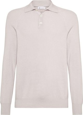 Brunello Cucinelli Poloshirt aus geripptem Strick - Nude
