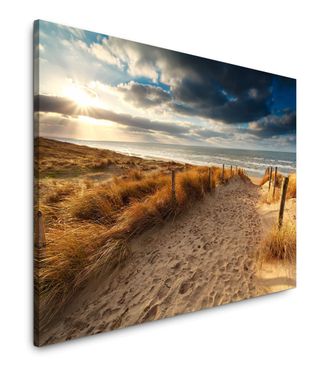 Paul Sinus Art Niederlande Strand 100 x 70 cm Inspirierende Fotokunst in Museums-Qualit&auml;t f&uuml;r Ihr Zuhause als Wandbild auf Leinwand in