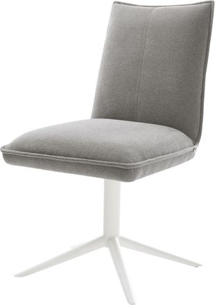 DELIFE Esszimmerstuhl Lelio-Flex Fu&szlig;kreuz Wei&szlig; Strukturstoff Soft Grau 360&deg; drehbar Wippfunktion Taschenfederkern