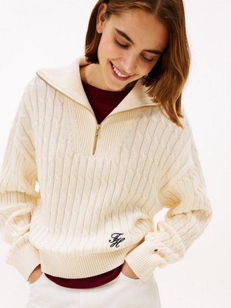 Tommy Hilfiger Troyer CO CABLE MID GG 1/2 ZIP LS SWT mit Zopfmuster